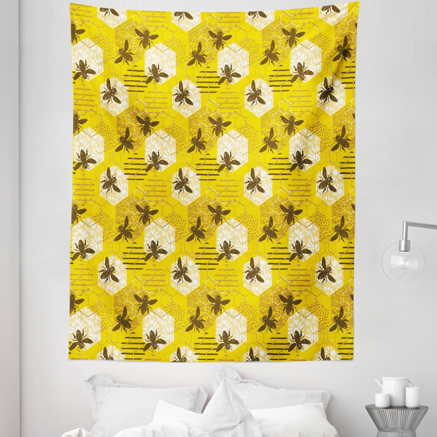 Bee Tapestry, Patchwork Background of Floral Elements Stripes and ...