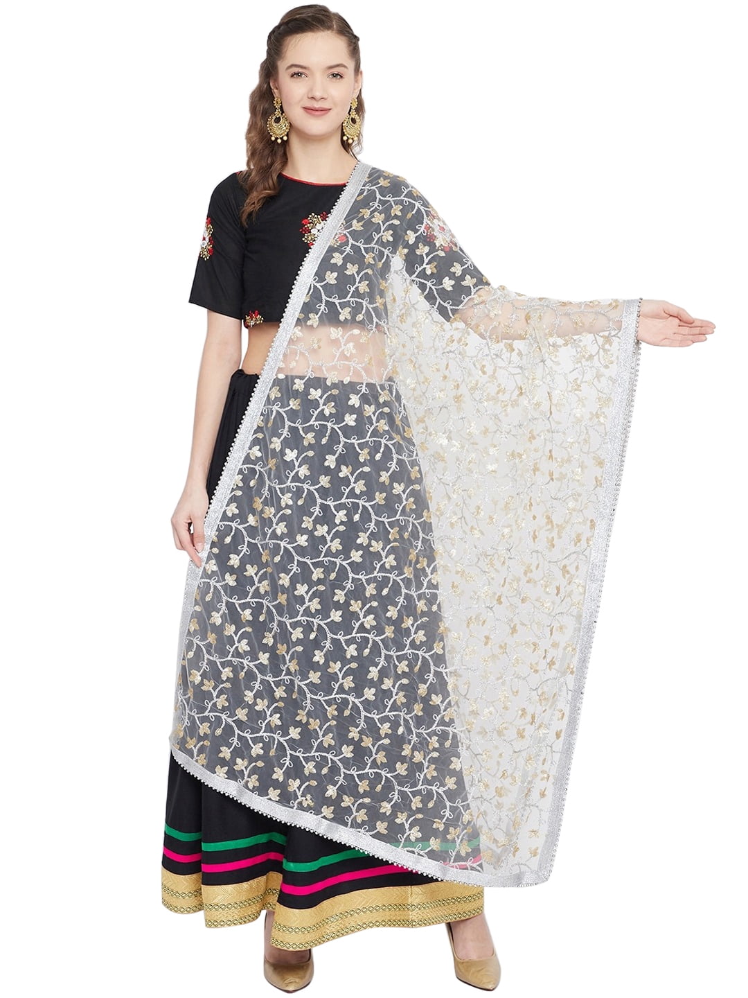 eloria Floral Off White Woman's Indian Ethnic Chunni, Dupatta, Stole ...