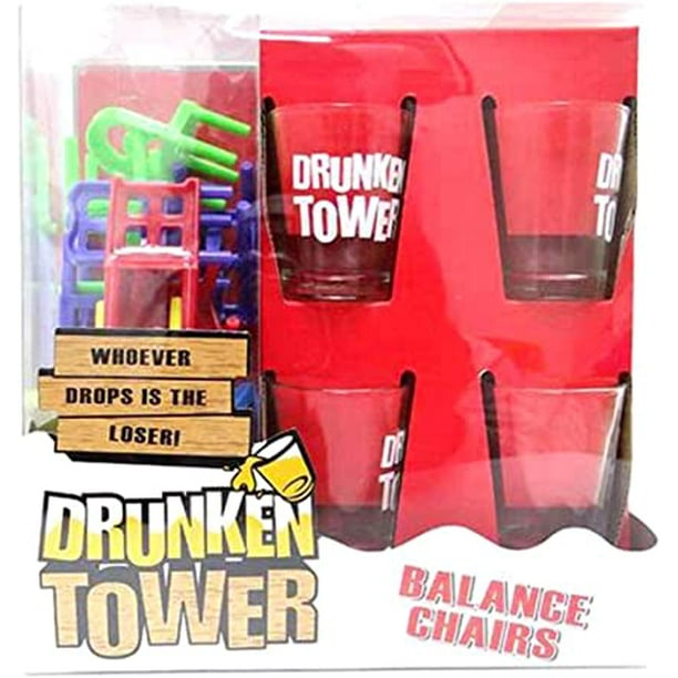 Drunken Tower Drinking Game 18 Pieces Chairs and 4 Shot Glasses Set ...
