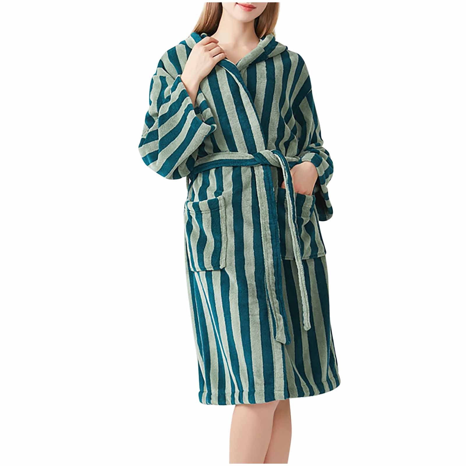 Click here for Wrkekc Womens Robe Striped Hooded Winter Fleece Wa... prices