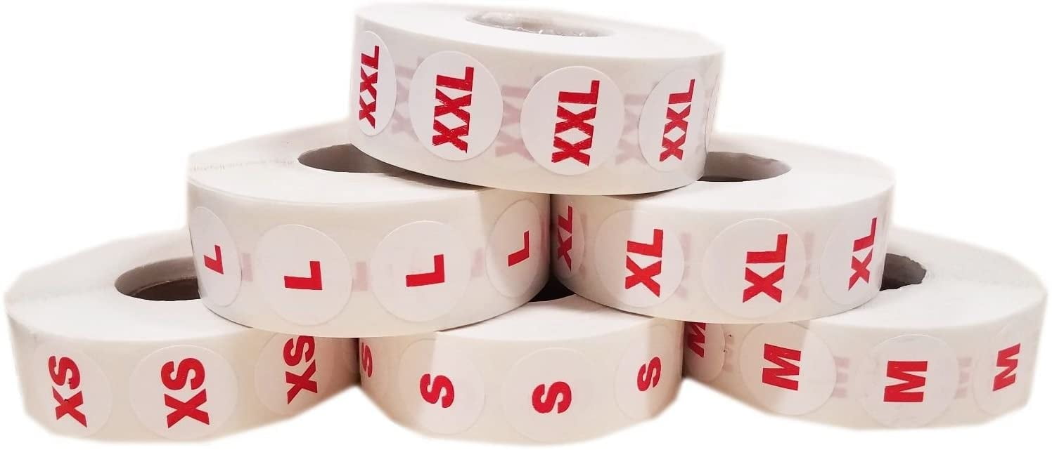 6000 Round Clothing Size Dot Sticker BUNDLE - XS, S, M, L, XL & 2XL ...