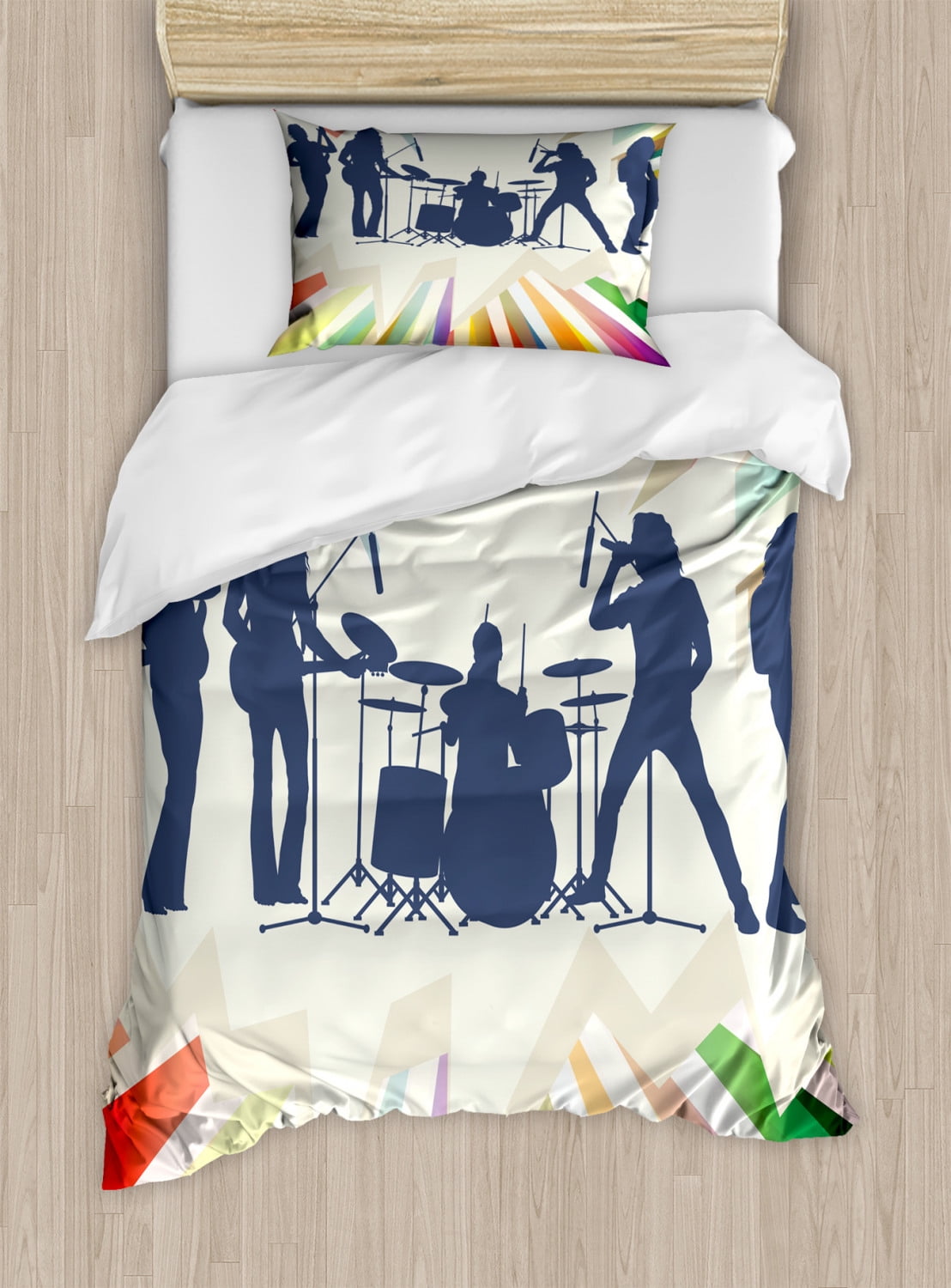 Music Duvet Cover Set Twin Size, Rock Band 80s Hairstyle Music ...