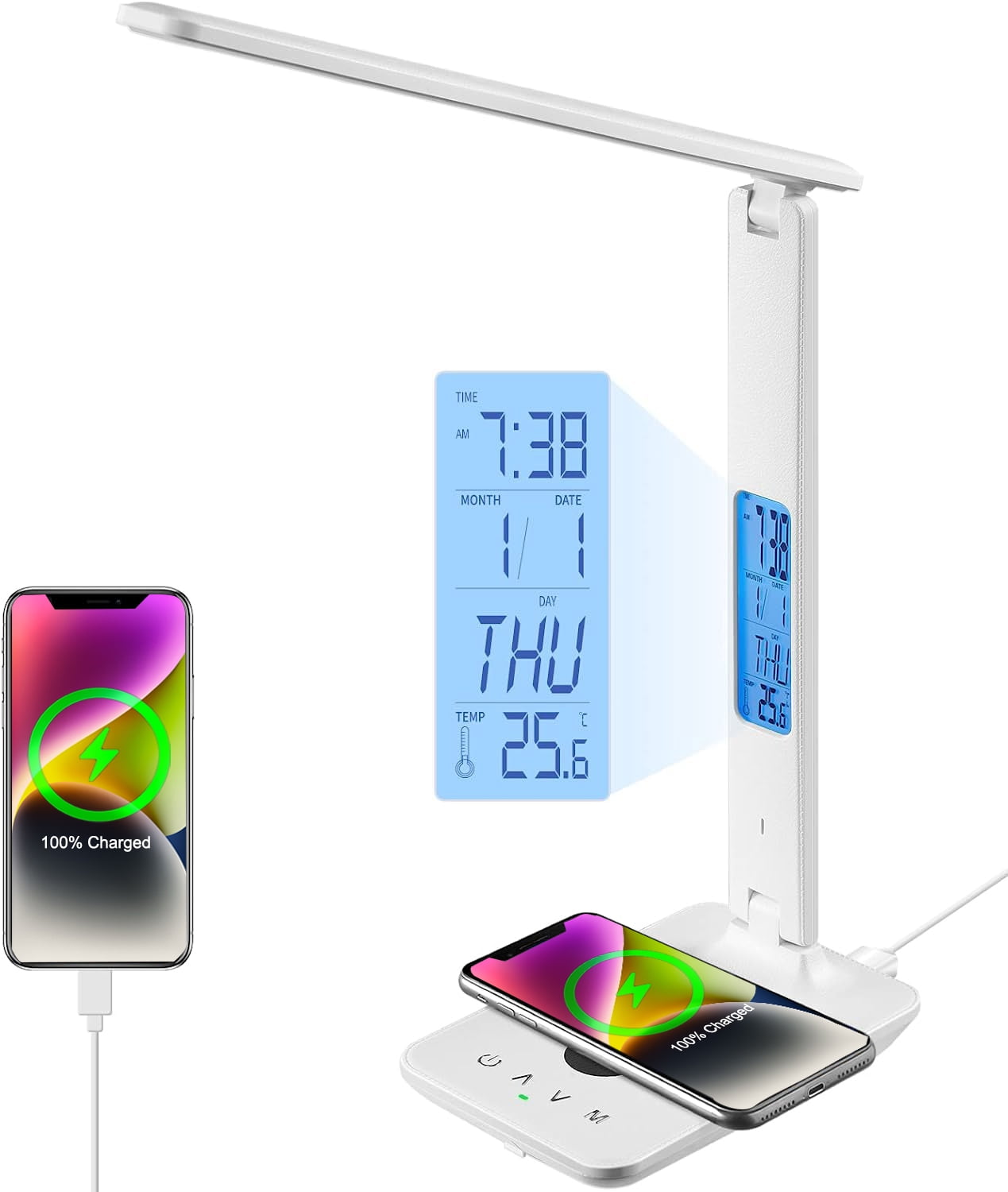 Desk Lamp, LED Desk Lamp with Wireless Charger, USB Charging Port ...