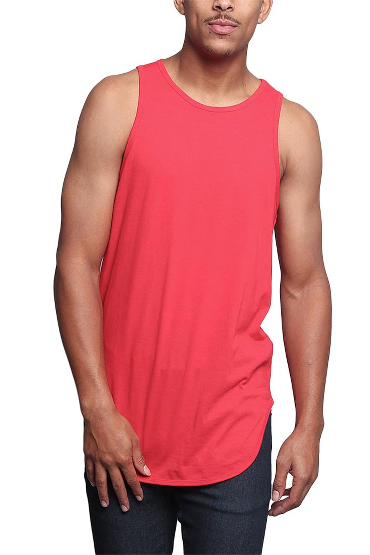 G-Style USA Solid Color Long Length Curved Hem Tank Top - Red - Small ...