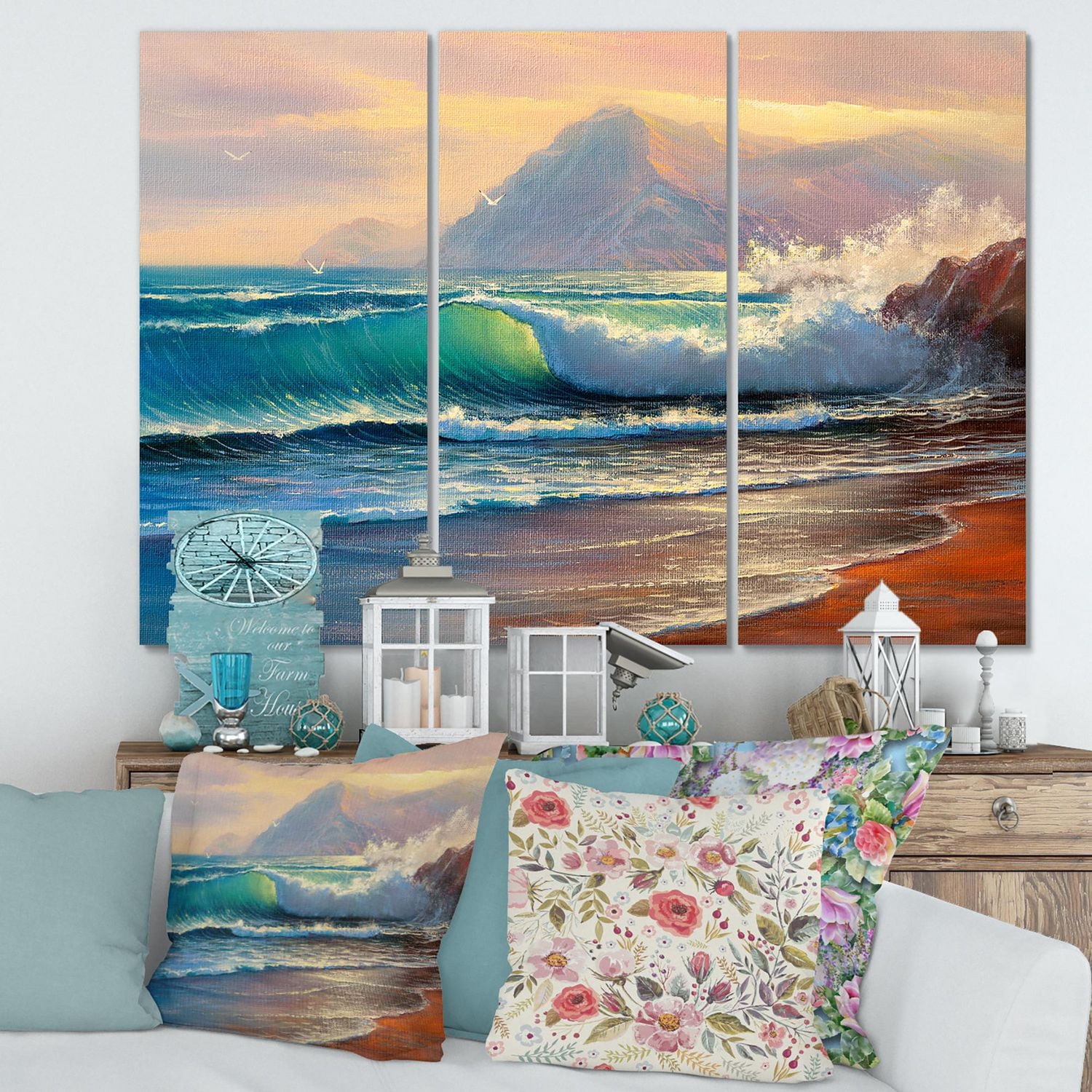 Click here for Designart Morning Sunlight On The Sea Waves Iii Ca... prices