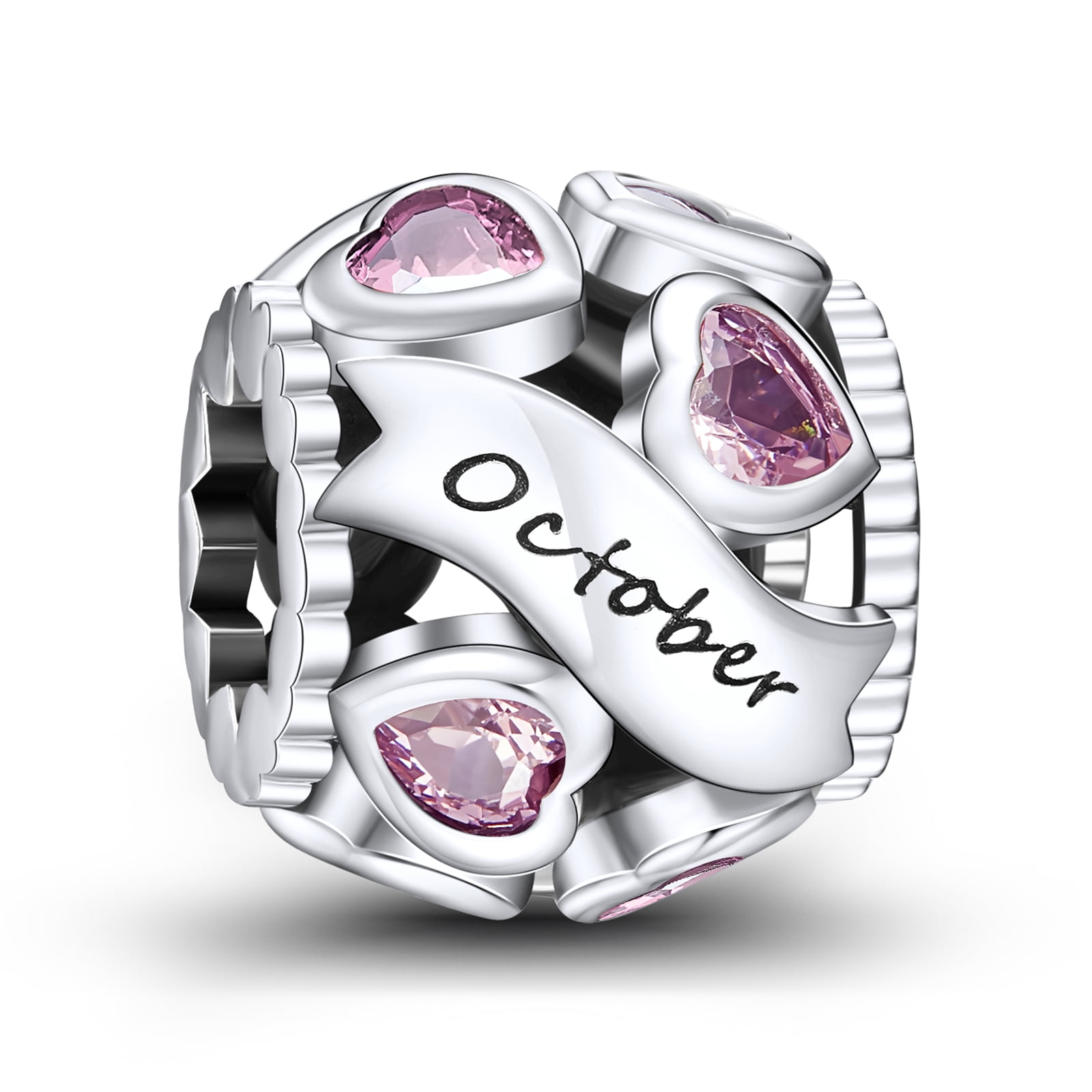 NINGAN October Birthstone Charms 925 Sterling Silver Love Heart ...