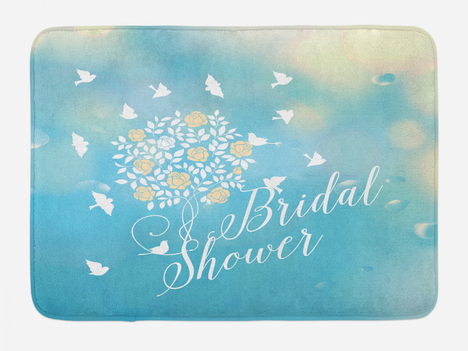 Bridal Shower Bath Mat, Clear Sunny Summer Sky Birds Flowers Bride ...