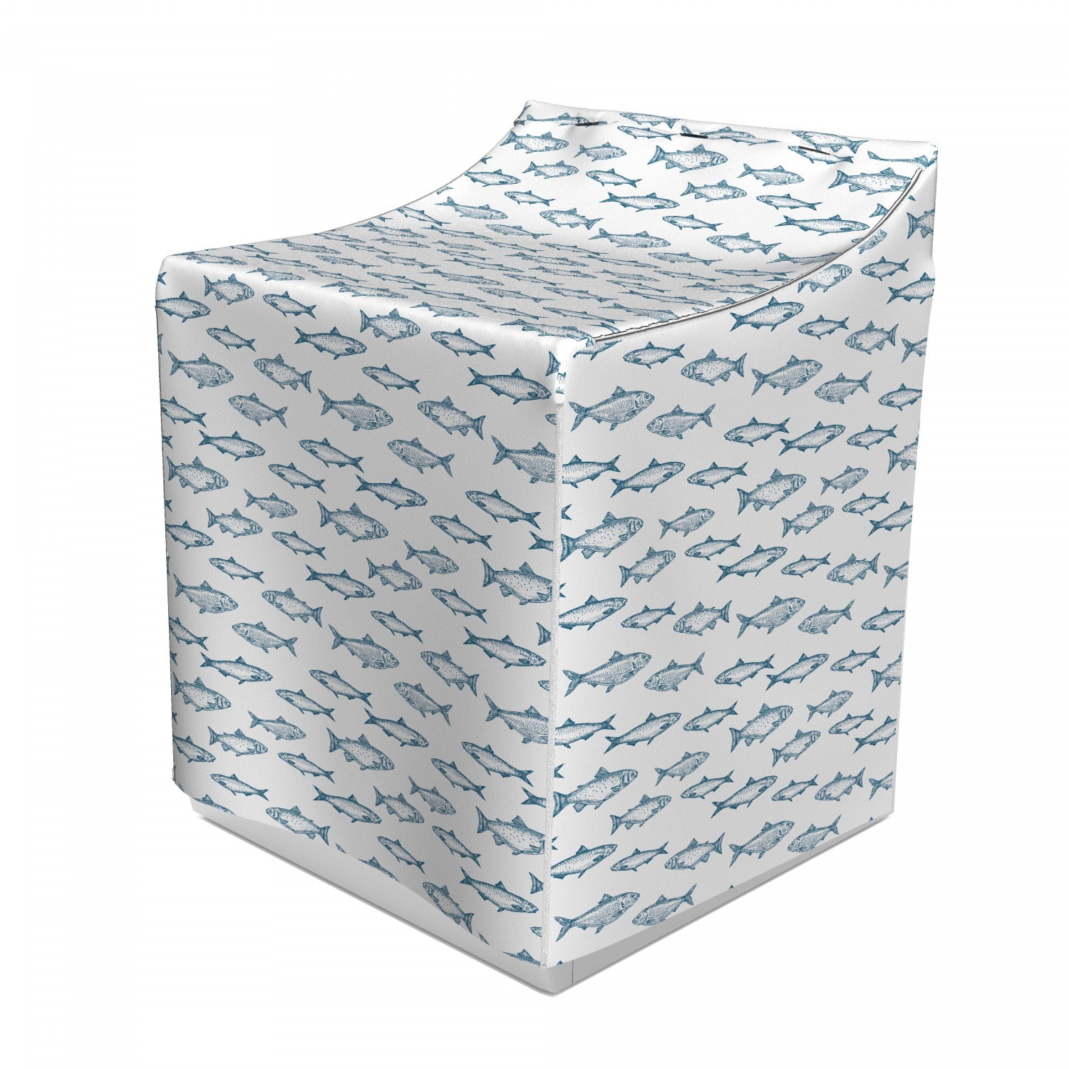 Fishing Washer Cover, Horizontally Drawn Fish Sketches Underwater ...