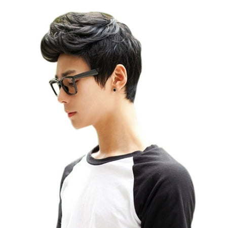 Men Boys Wigs Full Hair Short Black Dark Brown Hair Men Male Fake Hair ...