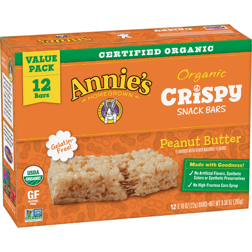 Annie's Organic Crispy Snack Bars, Gluten Free, Peanut Butter, 9.36 oz ...
