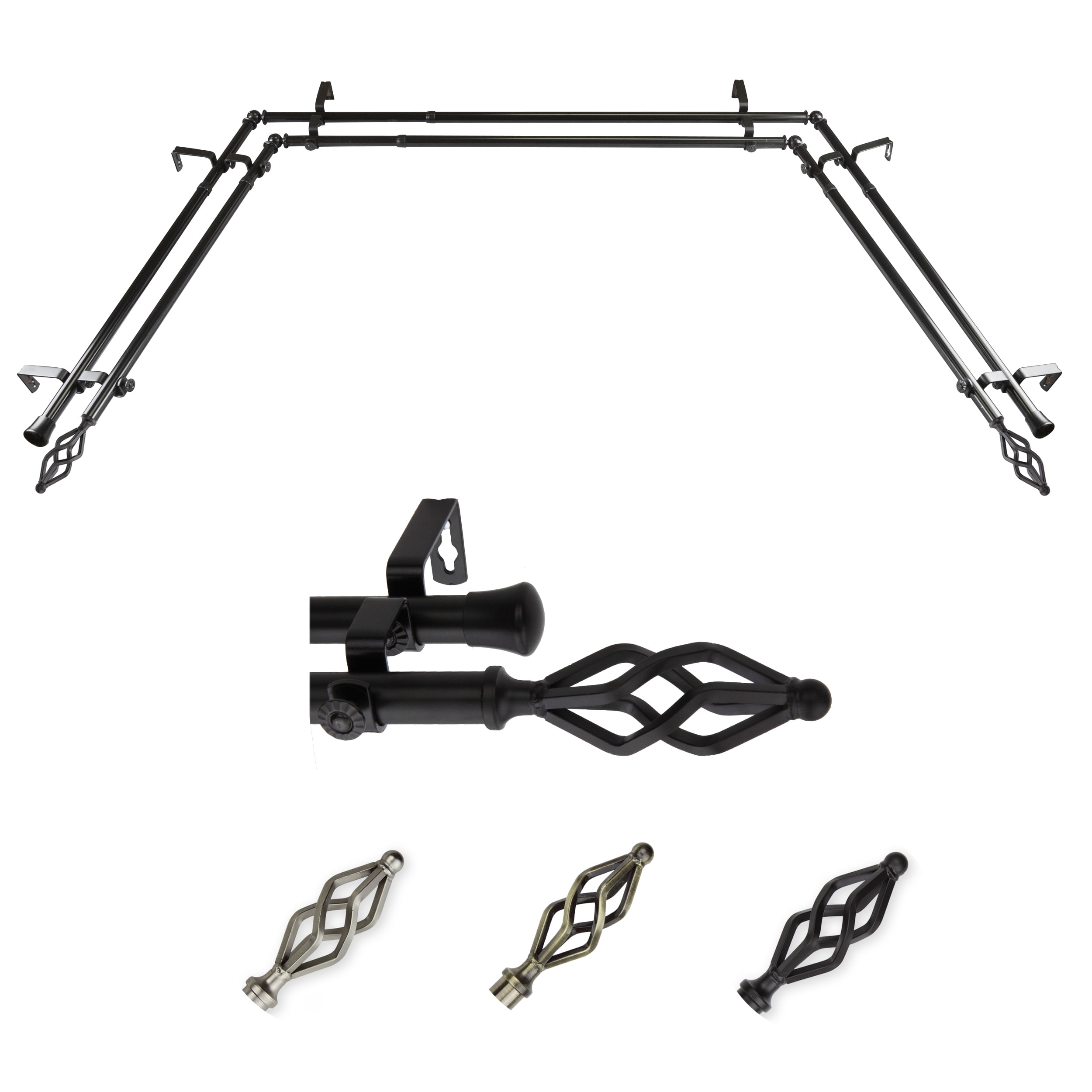 Archy 13/16" Double Bay Window curtain rod Adjustable 20"-36", 38"-72 ...