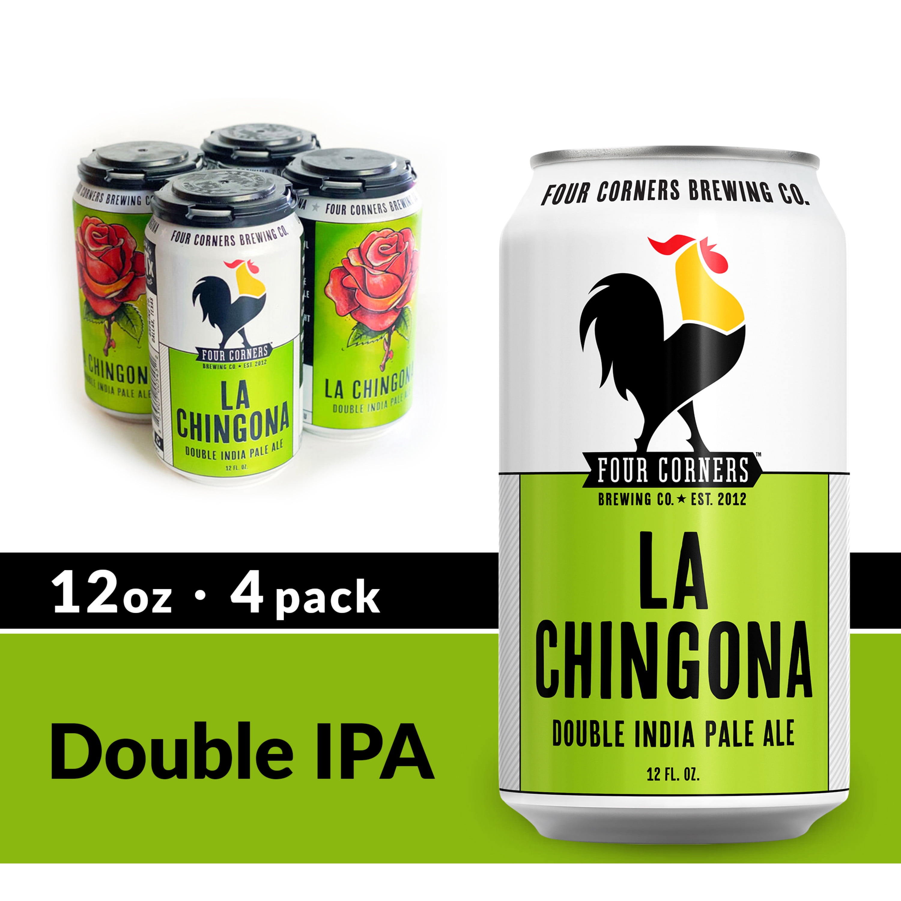 Four Corners La Chingona Double IPA Craft Beer, 4 Pack, 12 fl oz Cans ...