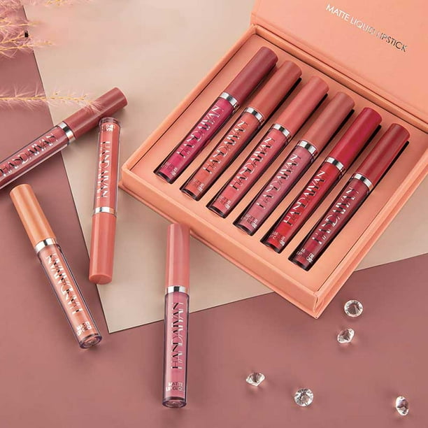 6 Lip Gloss Sets Hot Sexy Colors Liquid Lipstick Waterproof Non Stick Cup Lasting Matte Lip