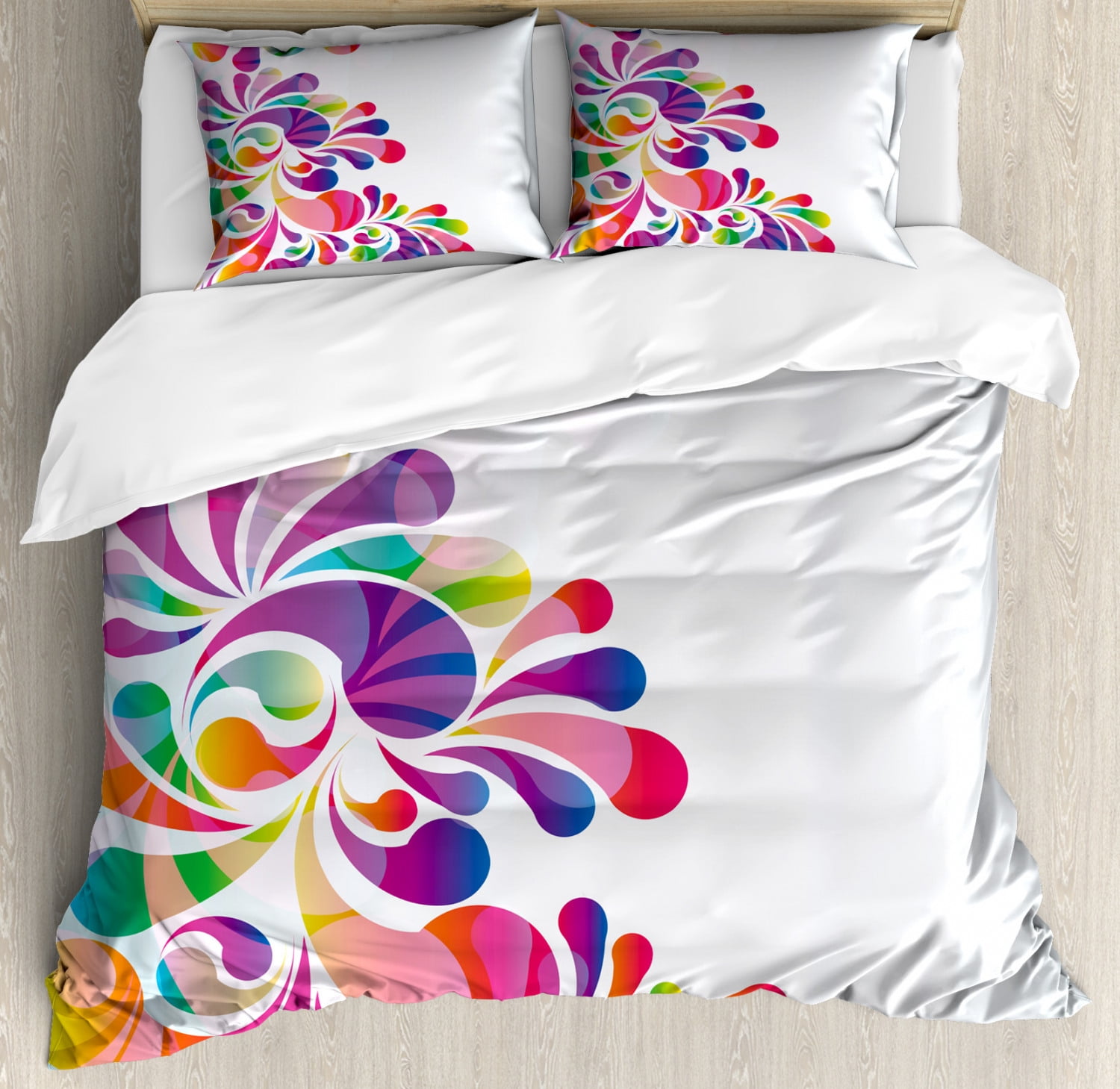Rainbow Duvet Cover Set King Size, Floral Themed Design Curvy Colorful ...
