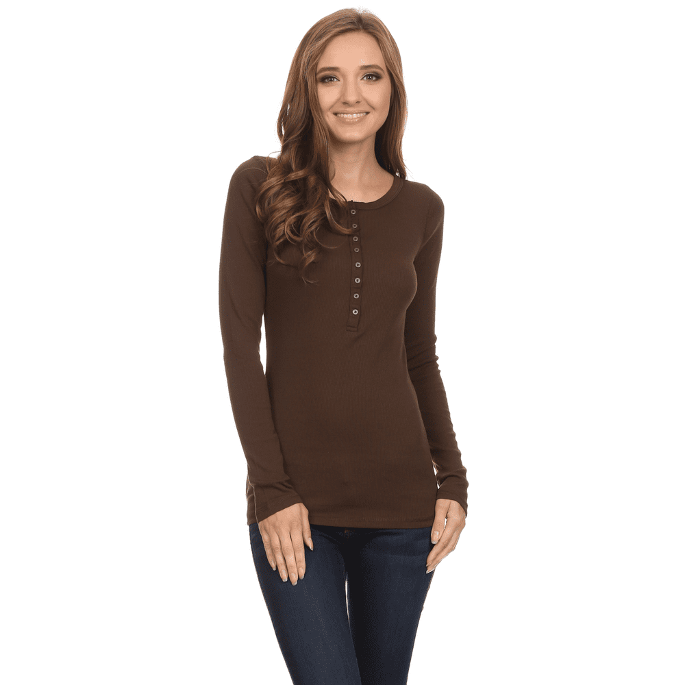 Simlu Henleys For Women Knit Henley Top Crew Neck Ribbed Women Long