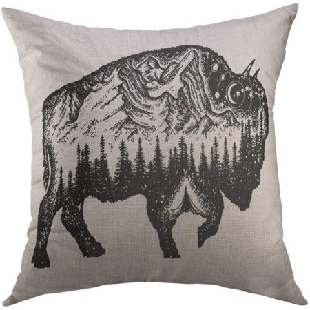 Decorative for Couch Sofa,Bison Tattoo Mountain Forest Night Sky Magic ...