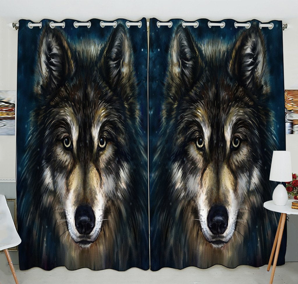 GCKG Brave Black Wolf Window Curtain Kitchen Curtain Window Drapes ...