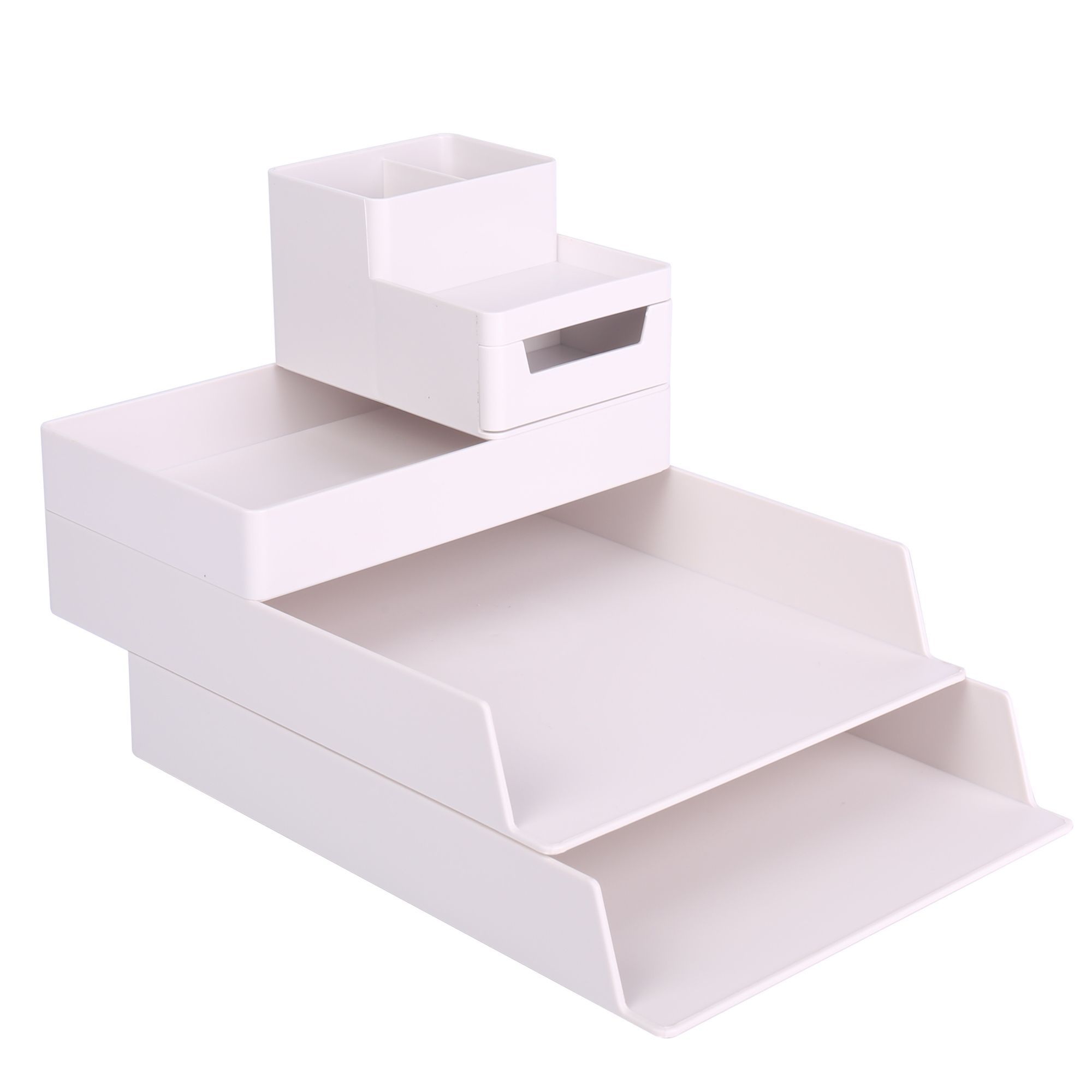 Sheebo Cream White Plastic Desk Organizer Accessories Set 4-Piece ...