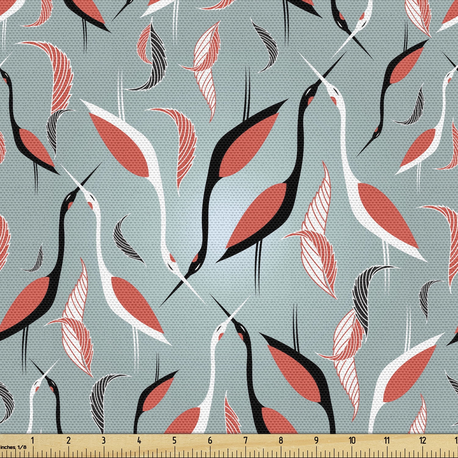 Heron Fabric by the Yard, Abstract Birds Design Pattern with Leaves ...