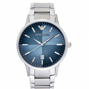 Emporio Armani Men's Classic Stainless Steel Blue Dial Dress Watch ...