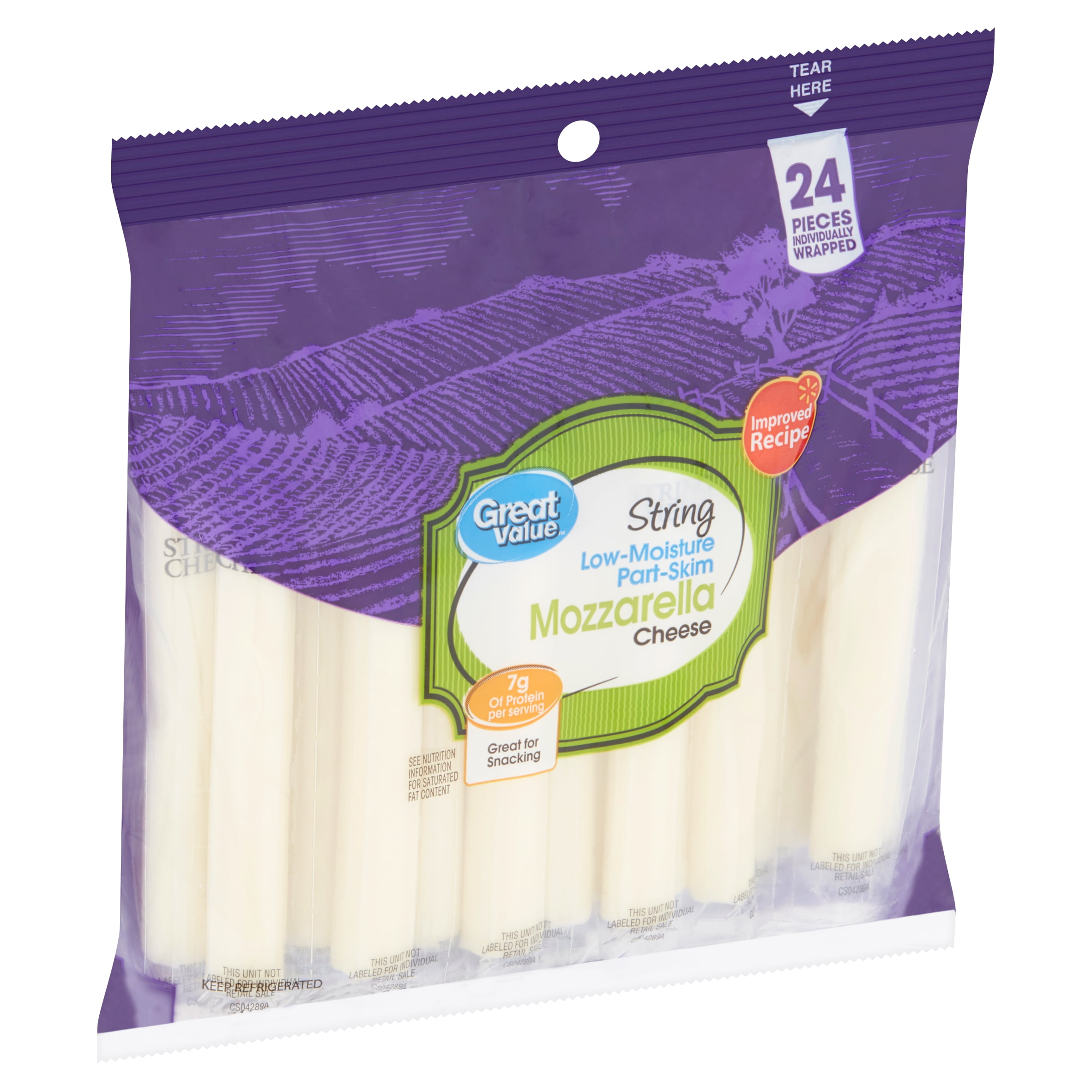 Buy Great Value String Low-Moisture Part-Skim Mozzarella Cheese, 24 ...