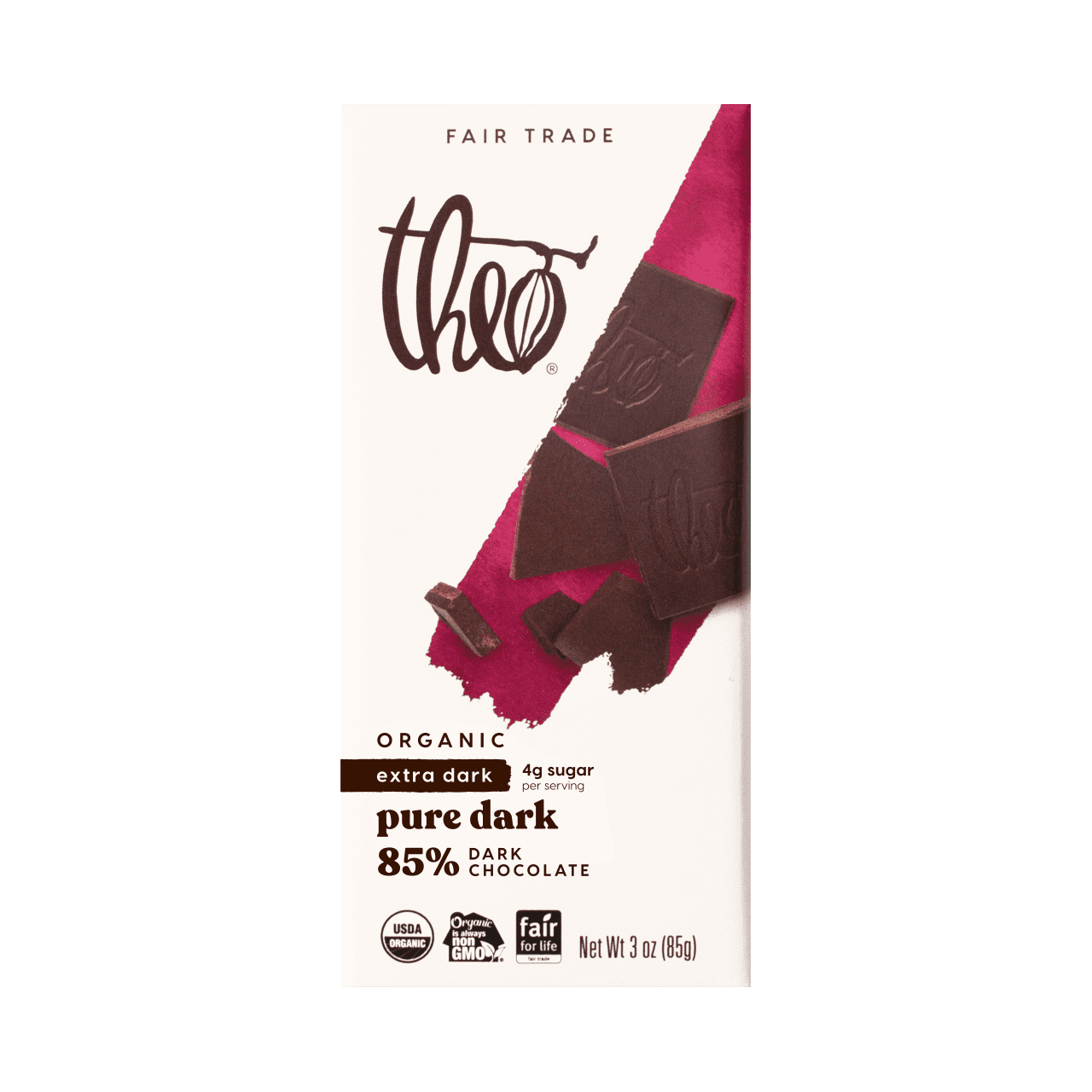 Theo Chocolate Pure 85 Dark Chocolate Bar 12 Pack Organic And Fair