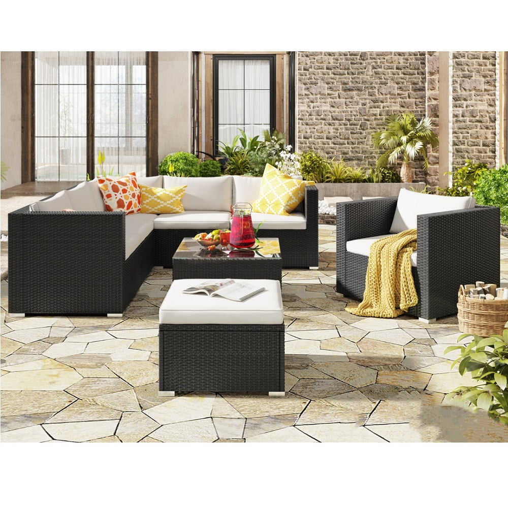 Patio Furniture Sofa Set, 8 Piece Outdoor Conversation Sets, with 6 PE ...
