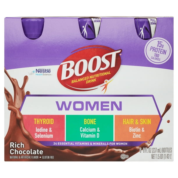 BOOST Women Nutritional Drink, Rich Chocolate, 15g Protein, 6-8 fl oz ...
