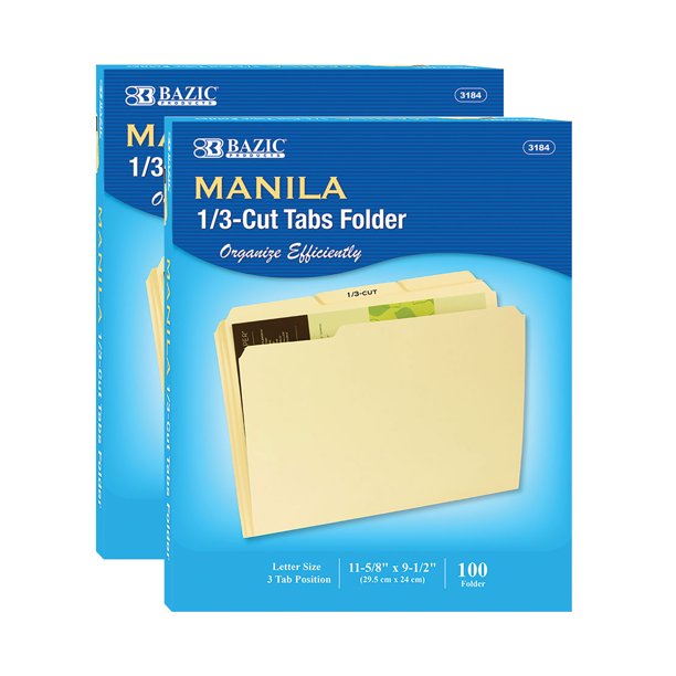 BAZIC Manila File Folder 1/3 Cut Letter Size 11 5/8" x 9 /2", Total 200 ...