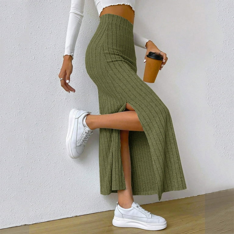 WNVMWI Spring and Summer High Waisted Side Slit Slim Knitted WNVMWI Spring and Summer High Waisted Side Slit Slim Knitted