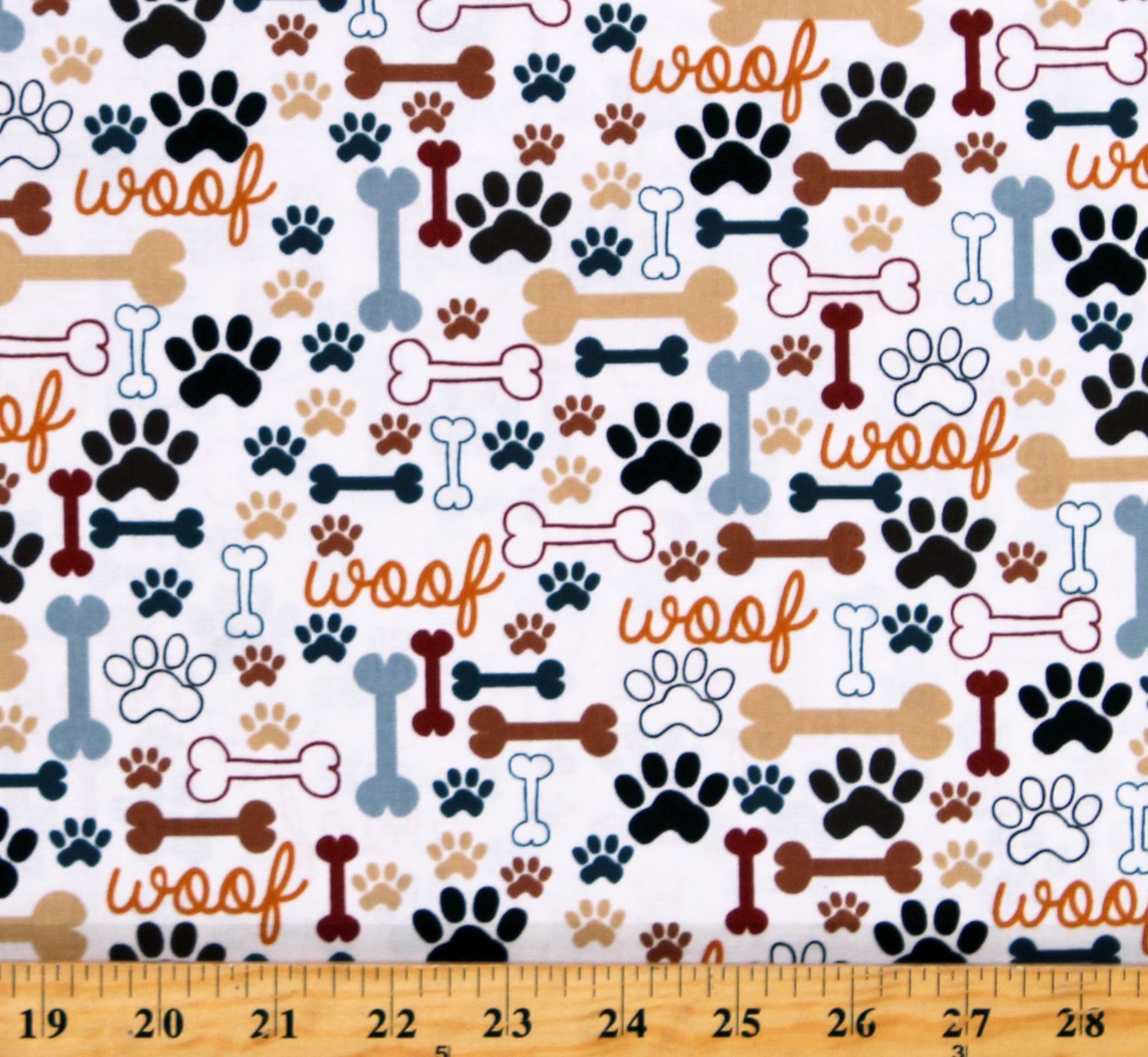 Cotton Dogs Pets Puppies Paw Prints Bones Woof Animals Cream Cotton ...