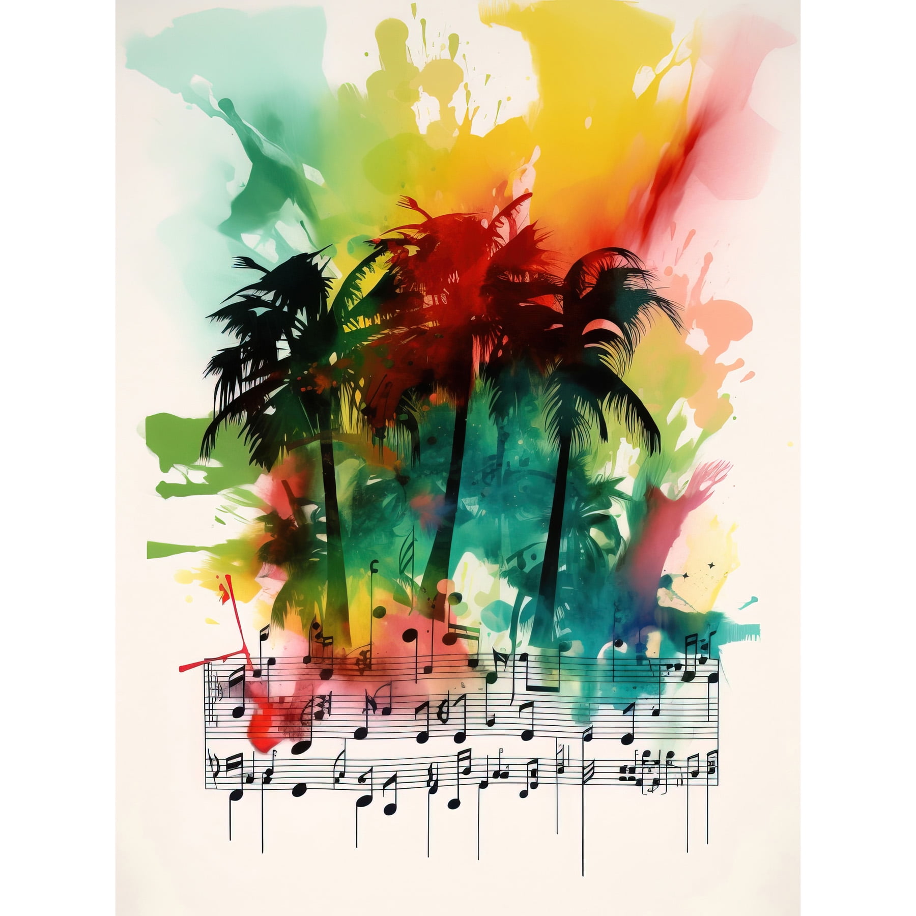 Melodic Oasis Tropical Palm Tree Sonata Music Modern Splat Paint ...