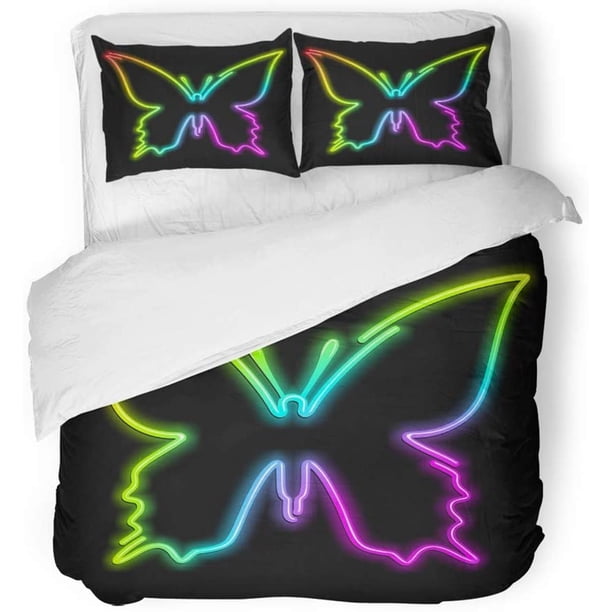 HATIART 3 Piece Bedding Set Colorful Sign Butterfly Neon Light Artistic ...