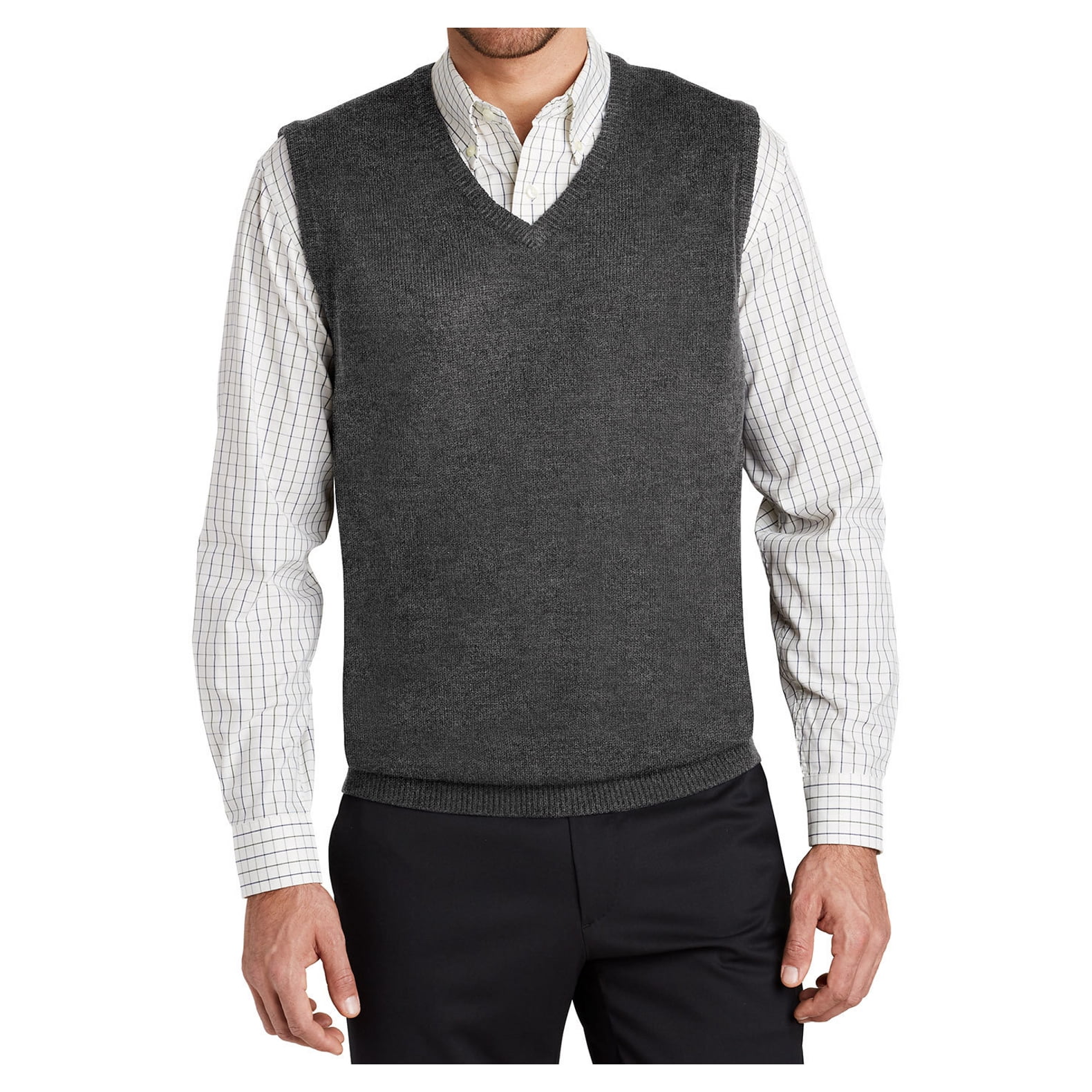 Mens Value V-Neck Acrylic Sweater Vest Charcoal Grey S - Walmart.com