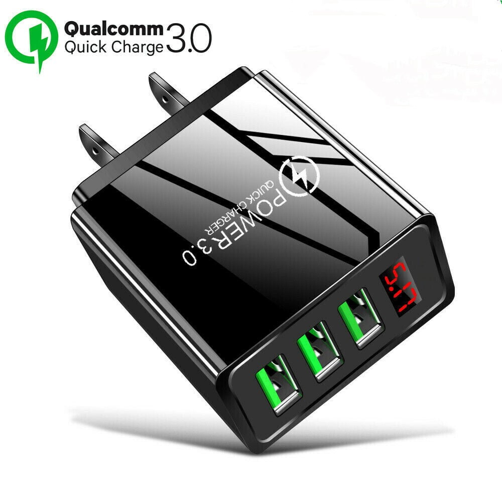 3 Port Fast Quick Charge QC 3.0 USB Hub Wall Charger + LED Digital ...