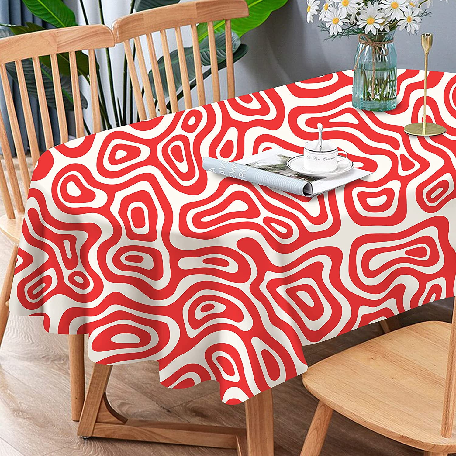 Shirrape Oval Tablecloth, Modern Art Oval Table Cloth 54 x 72 inch ...