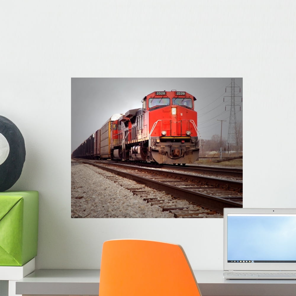 Red Train Wall Mural by Wallmonkeys Peel and Stick Graphic (18 in W x ...
