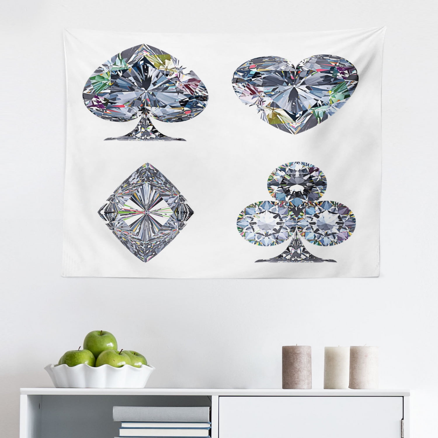 Diamond Tapestry, Vintage Swirling Lines Ornament with Diamonds Over ...