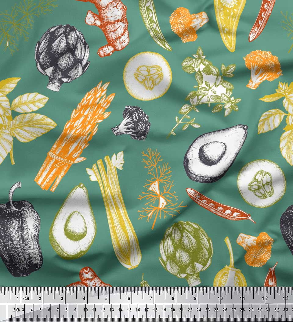 Soimoi Green Silk Fabric Mixed Vegetable Printed Craft Fabric by the ...