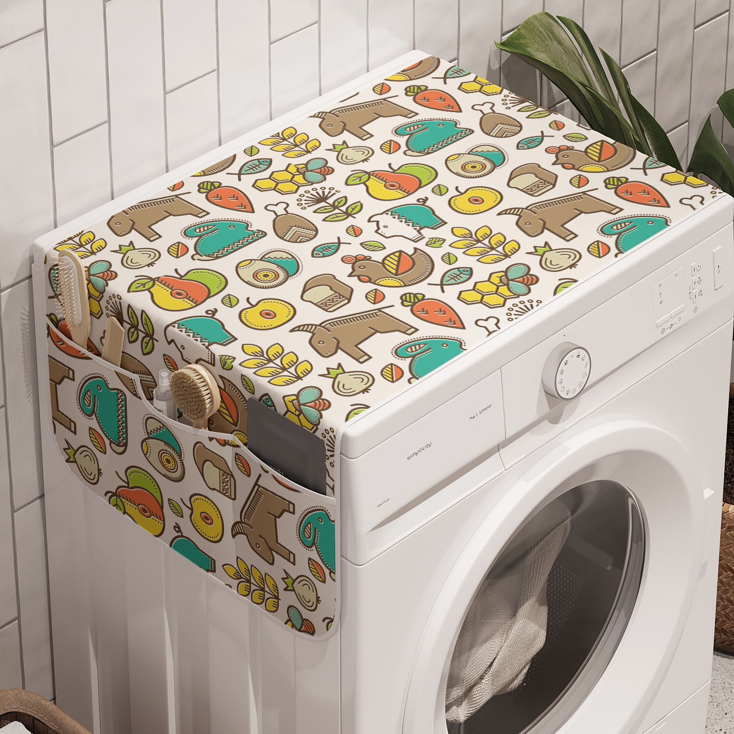 Colorful Washing Machine Organizer, Nursery Animals with Food Chicken ...