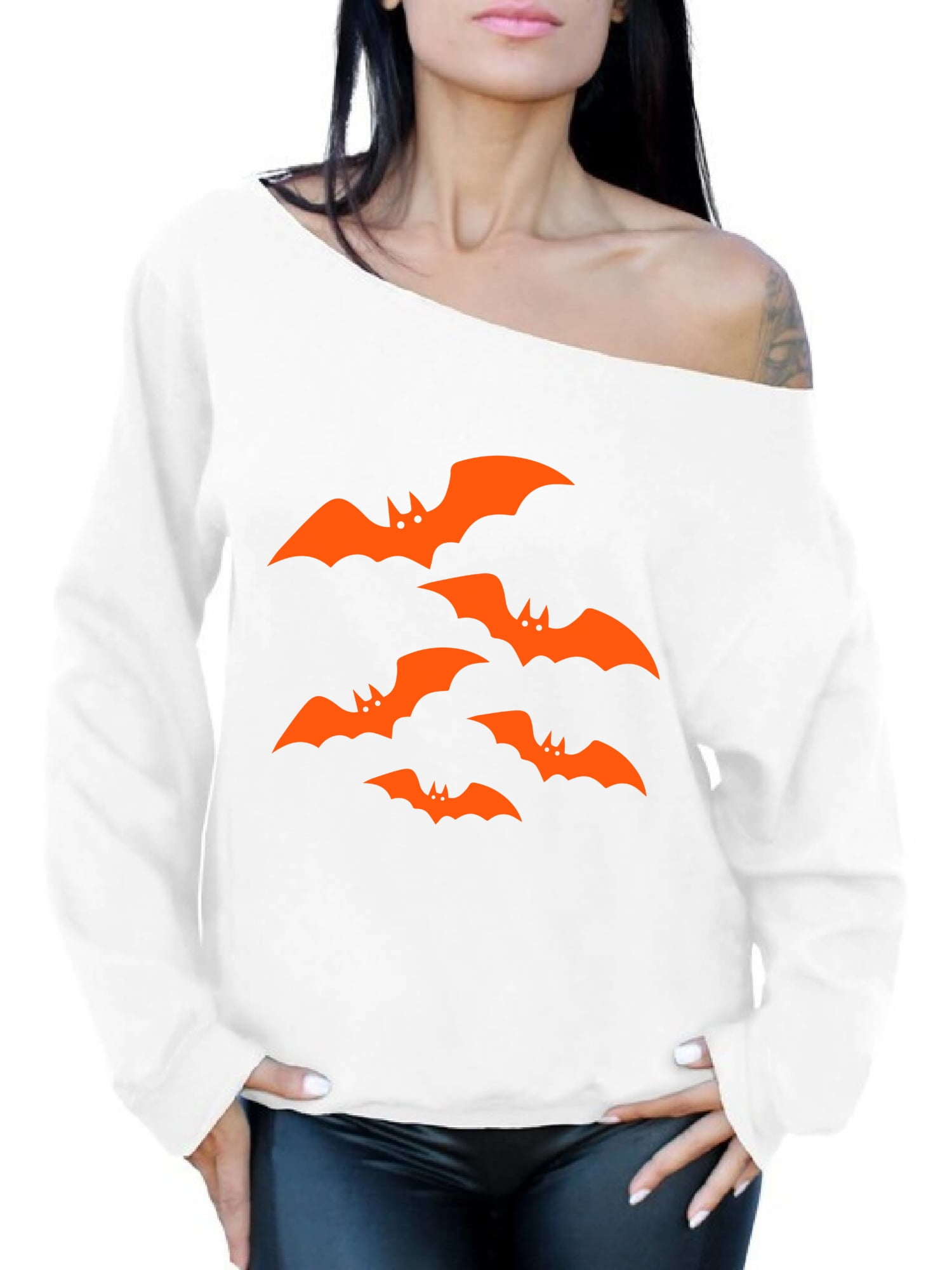 Awkward Styles Orange Bats Off Shoulder Sweatshirt Halloween Bats ...