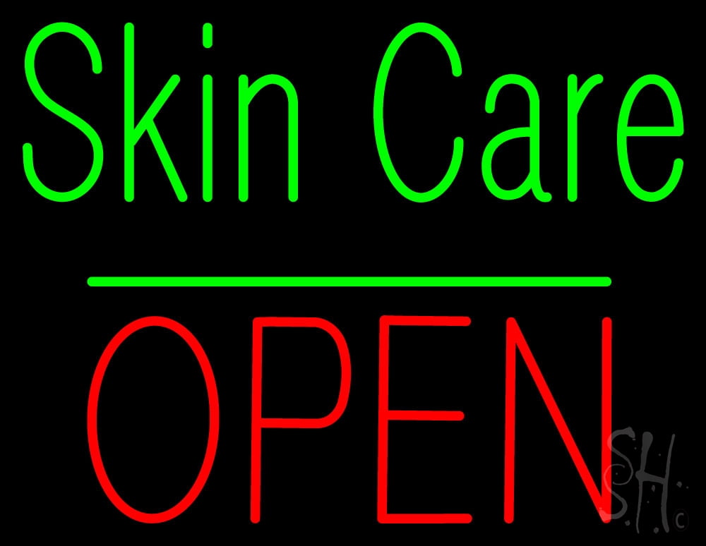 Green Skin Care Block Open LED Neon Sign 24 x 31 - inches, Black Square ...