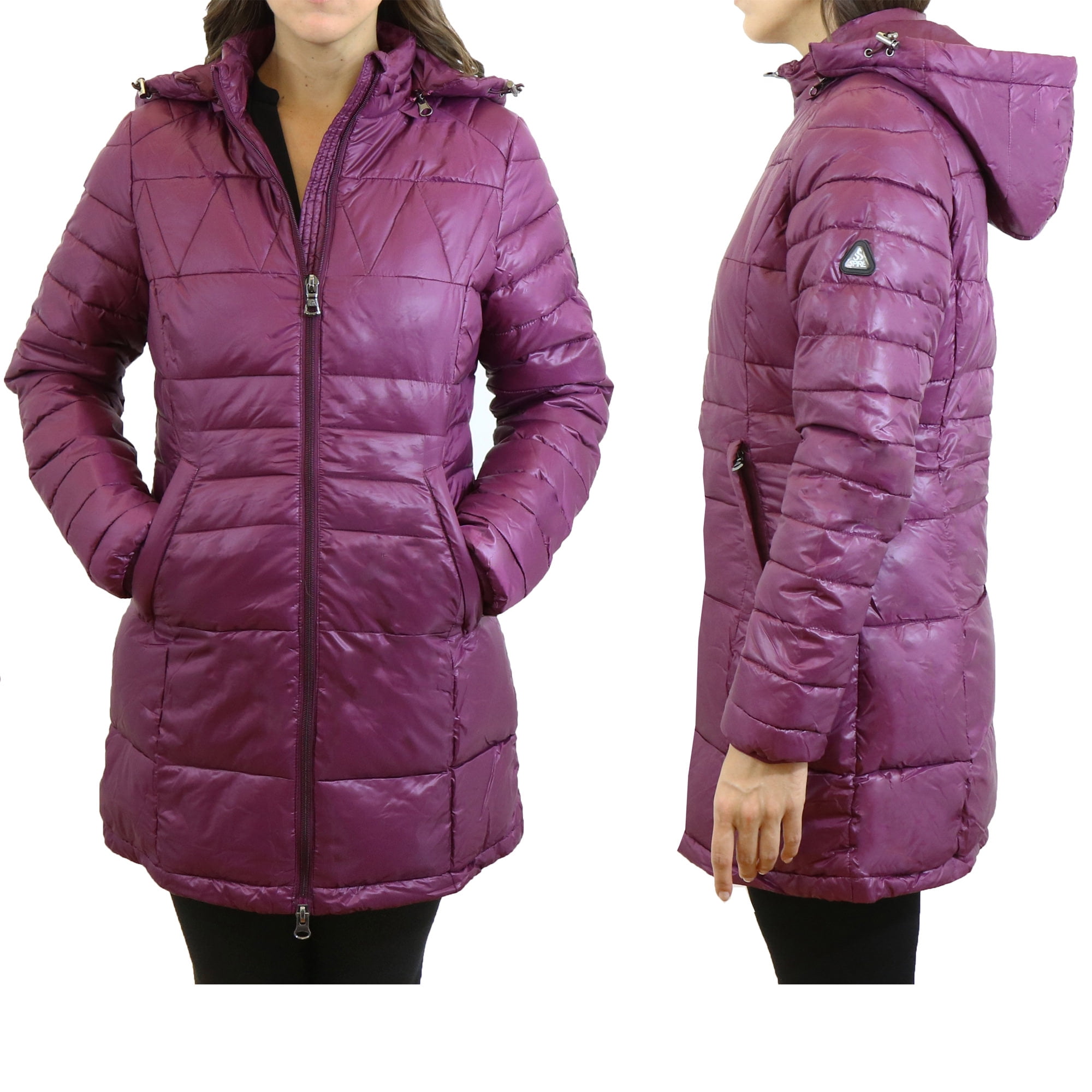 Womens Puffer Jacket with Detachable Hood - Walmart.com