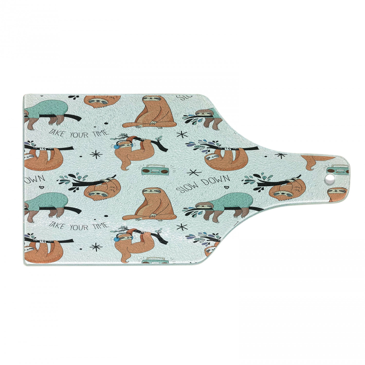 Sloth Cutting Board, Pattern Hand Drawn Sloths on Branches Laziness ...