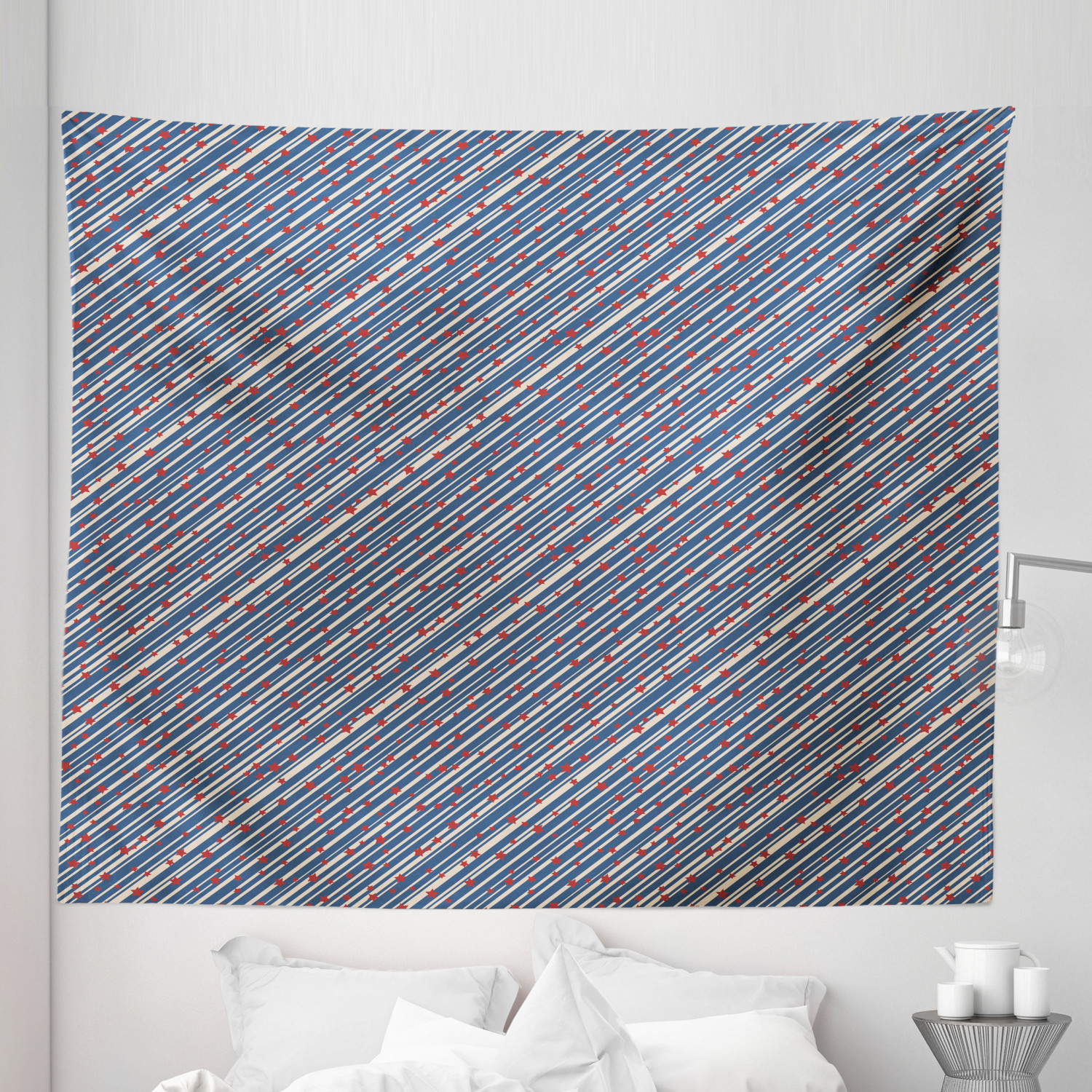 4th of July Tapestry, Vintage Design Diagonal Stripes and Patriotic ...