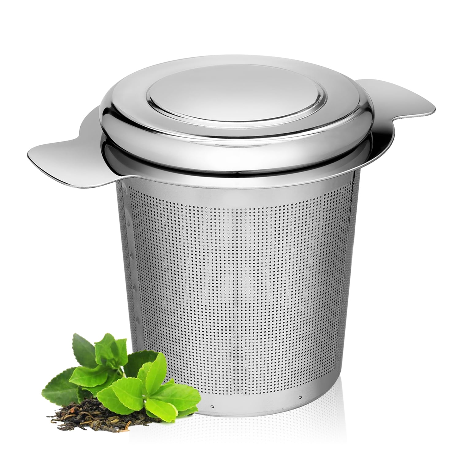 LHS Tea Infuser with Lid,Fine Mesh Stainless Steel Tea Strainer, Double ...