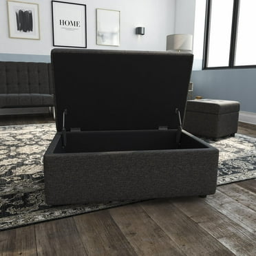 Mainstays Collapsible Storage Ottoman, Carbon Black Faux leather ...
