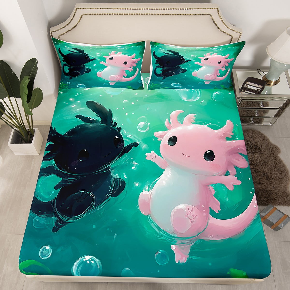 Click here for Yst Cartoon Axolotl Fitted Sheet Pink Black Axolot... prices