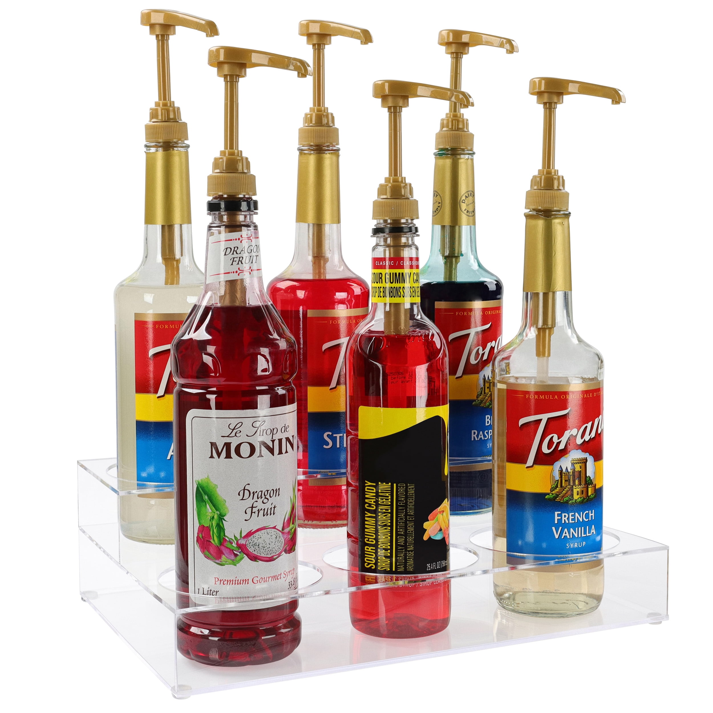 Lot45 Syrup Pump Dispenser Stand - 2 Tier Clear Acrylic Coffee Flavor ...