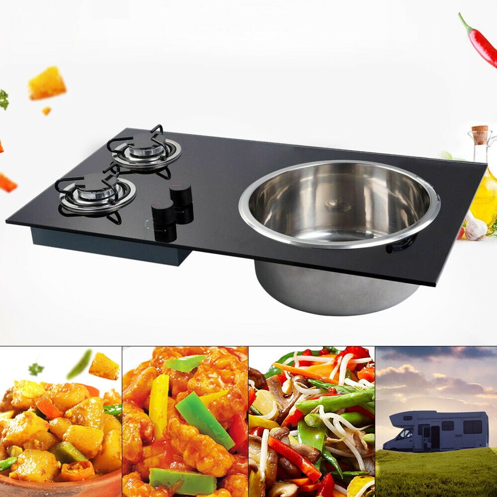 Black Cooktop Gas Stove with 2 Burners, Sink - RV Nepal | Ubuy